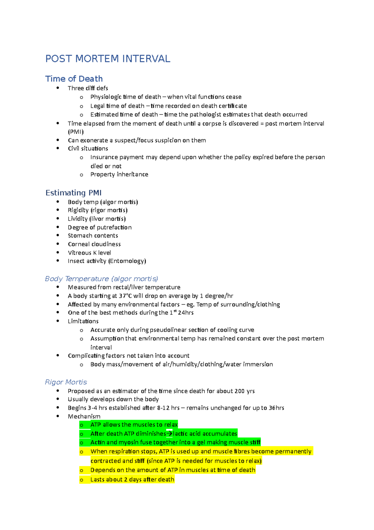 10. LECT9 - POST Mortem Interval - POST MORTEM INTERVAL Time of Death ...