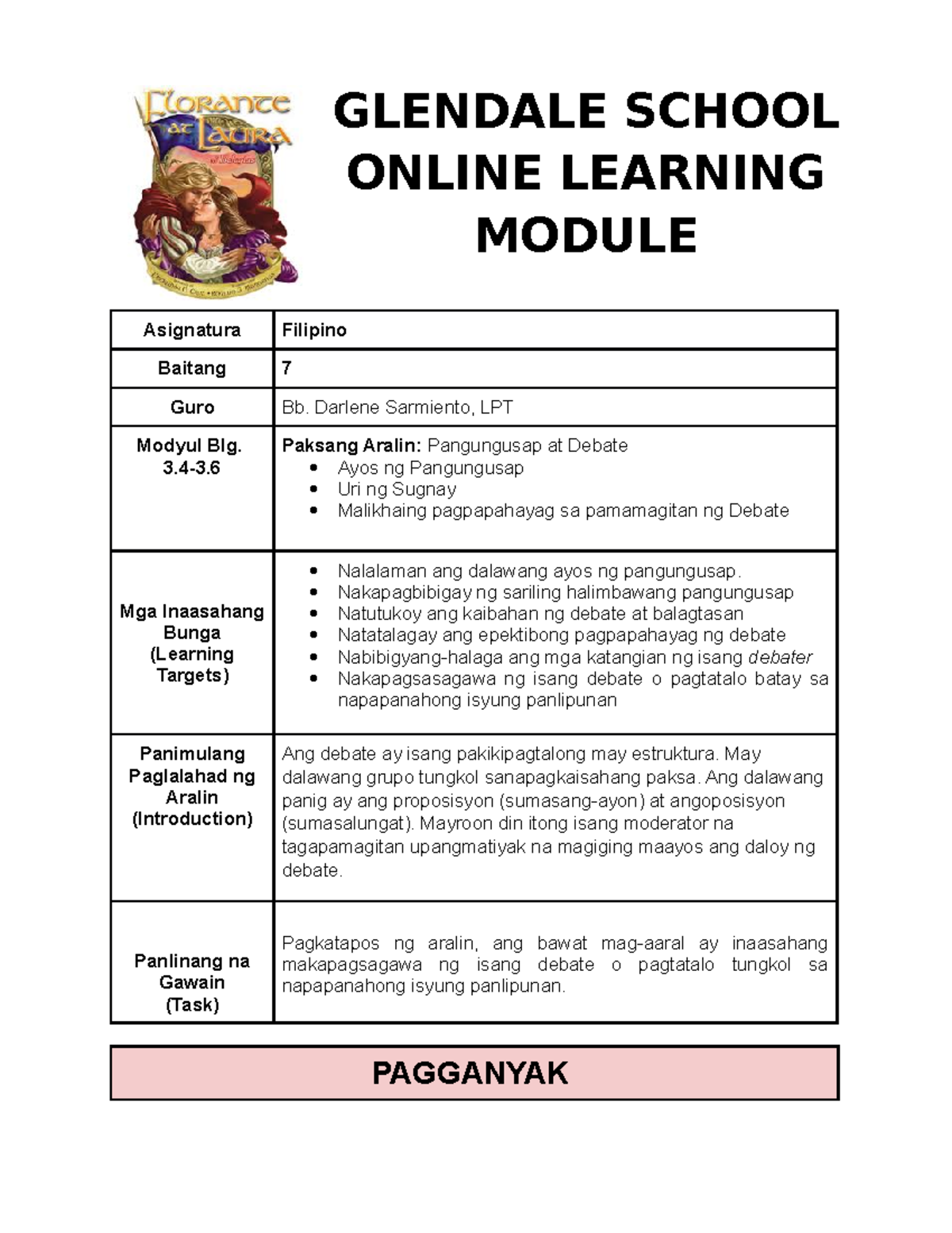 Filipino 7 OLM 3 - GLENDALE SCHOOL ONLINE LEARNING MODULE Asignatura ...