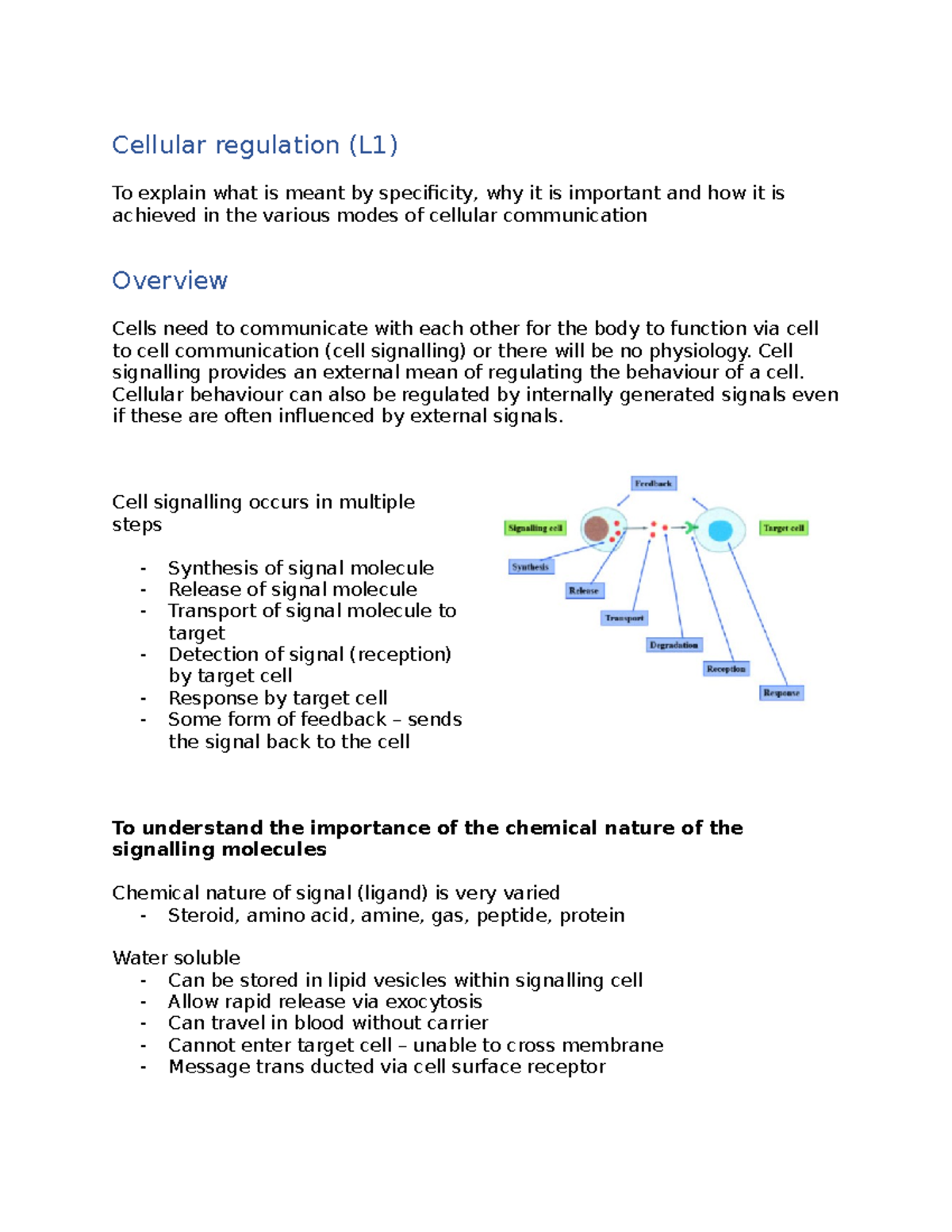 ANAT241 - L1 Cellular regulation - Cellular regulation (L1) To explain ...