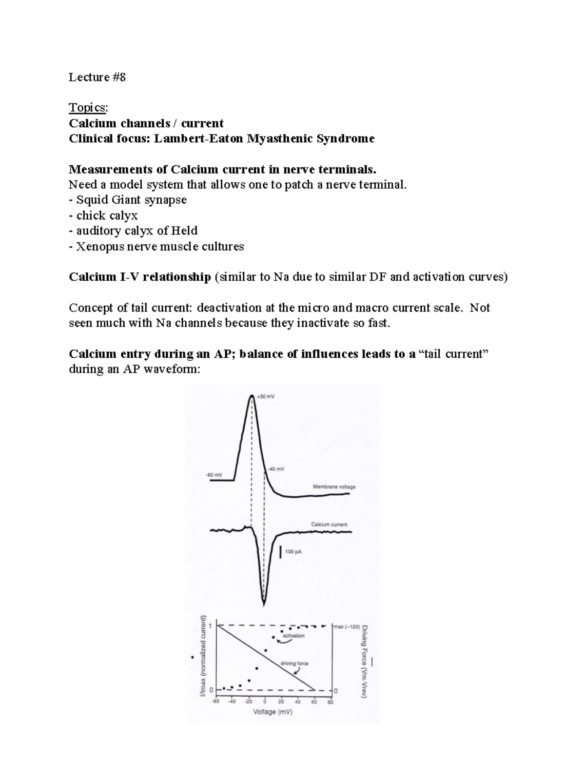 Syn Trans Lecture 8 - Neuro - Lecture # Topics: Calcium channels ...