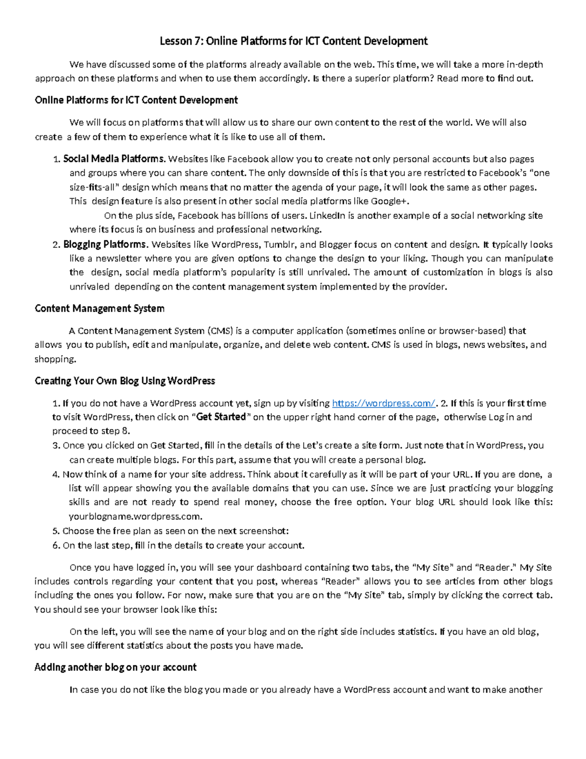 Lesson 7 - Online Platforms for ICT Content Development - This time, we ...