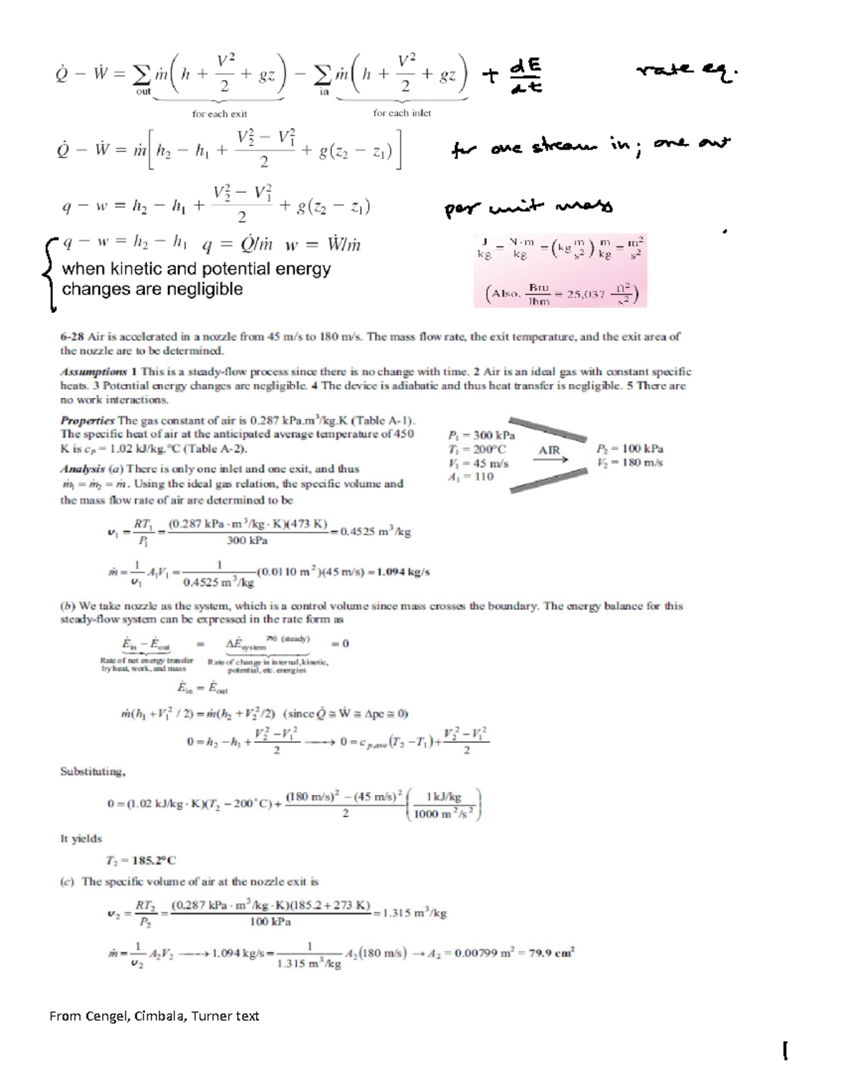 Handout first law equation and examples - M E 201 - From Cengel ...