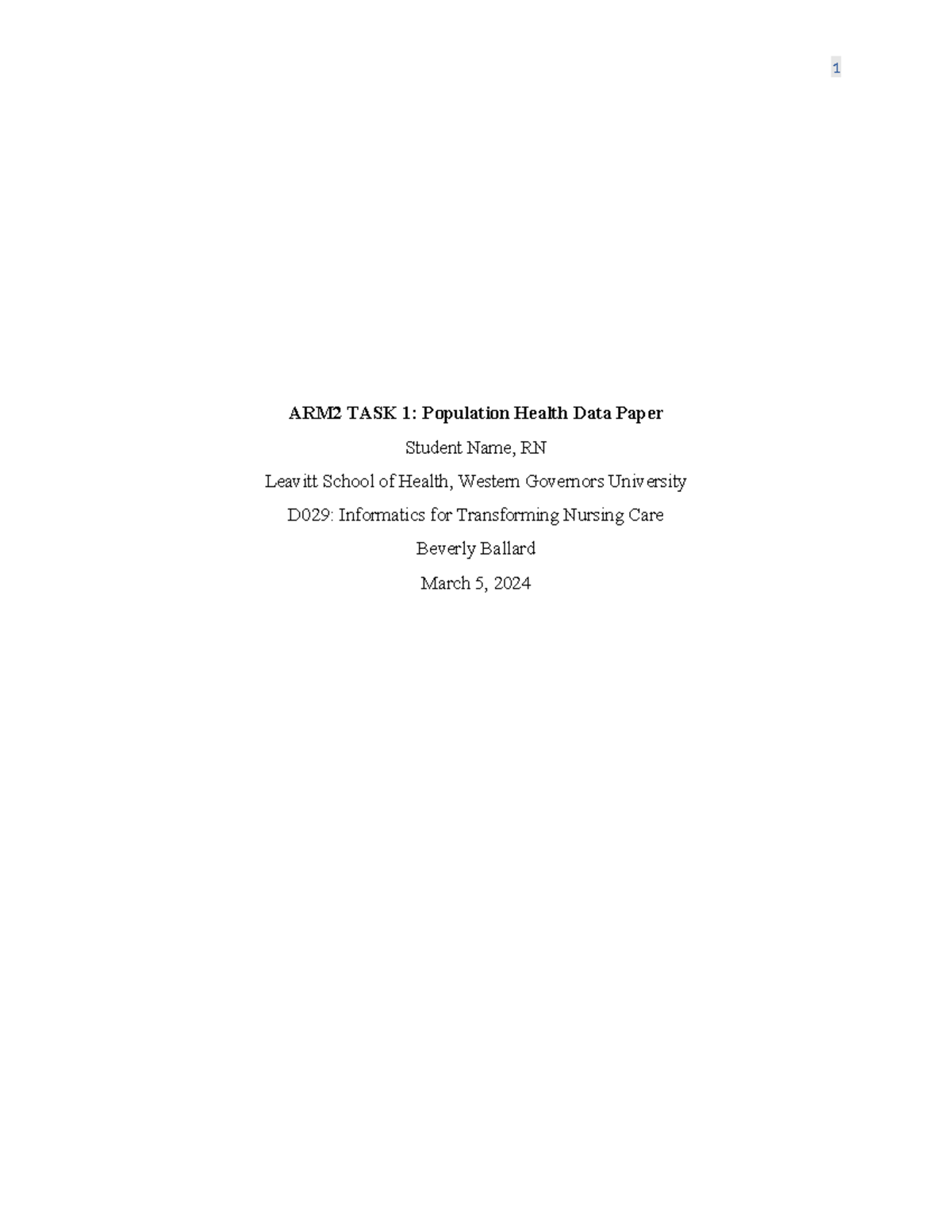 D029 - ARM2 TASK 1 Population Health Data Paper - ARM2 TASK 1 ...