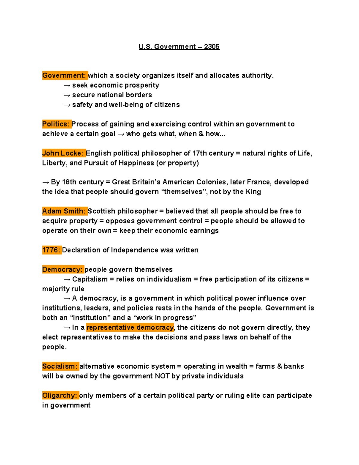 U.S. Gove. Notes - Professor Name: Stephen Williams GOVT 2305, SECTION ...