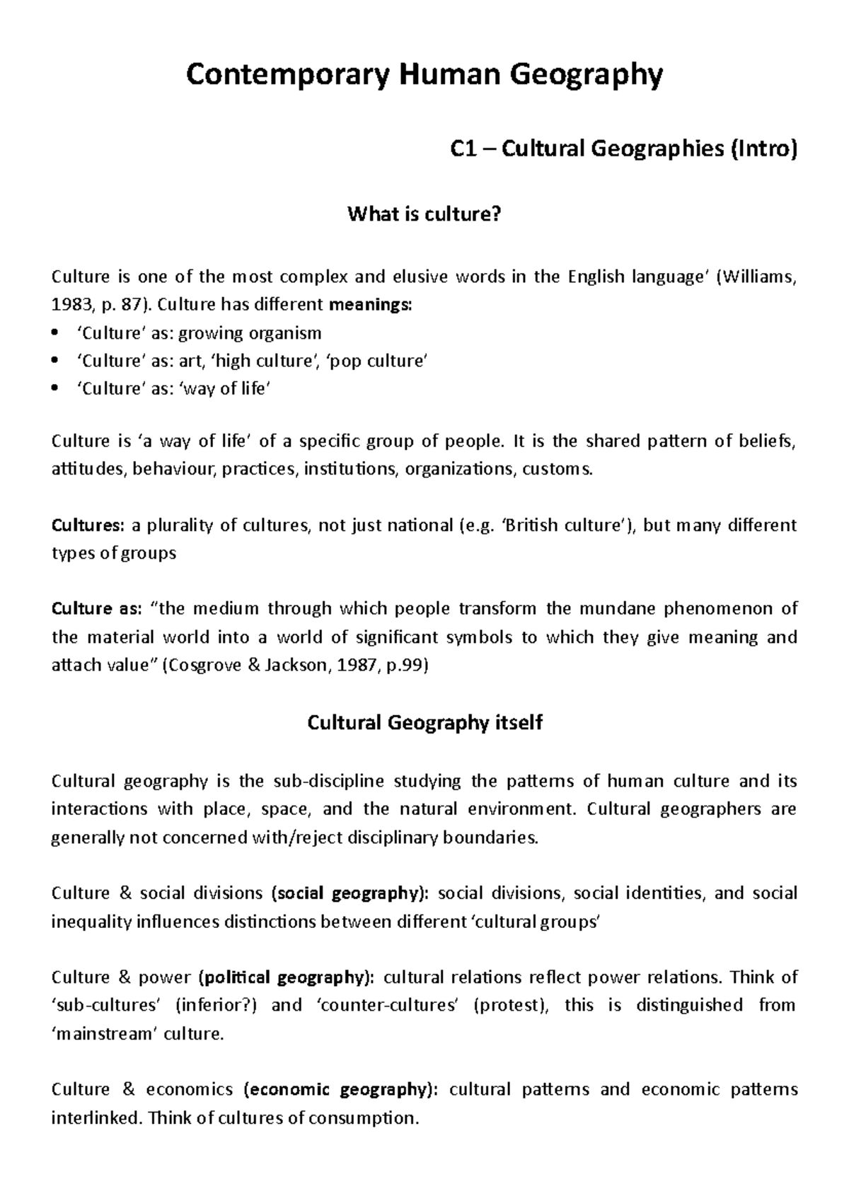 C1 – Cultural Geographies (Intro) - Contemporary Human Geography C1 ...