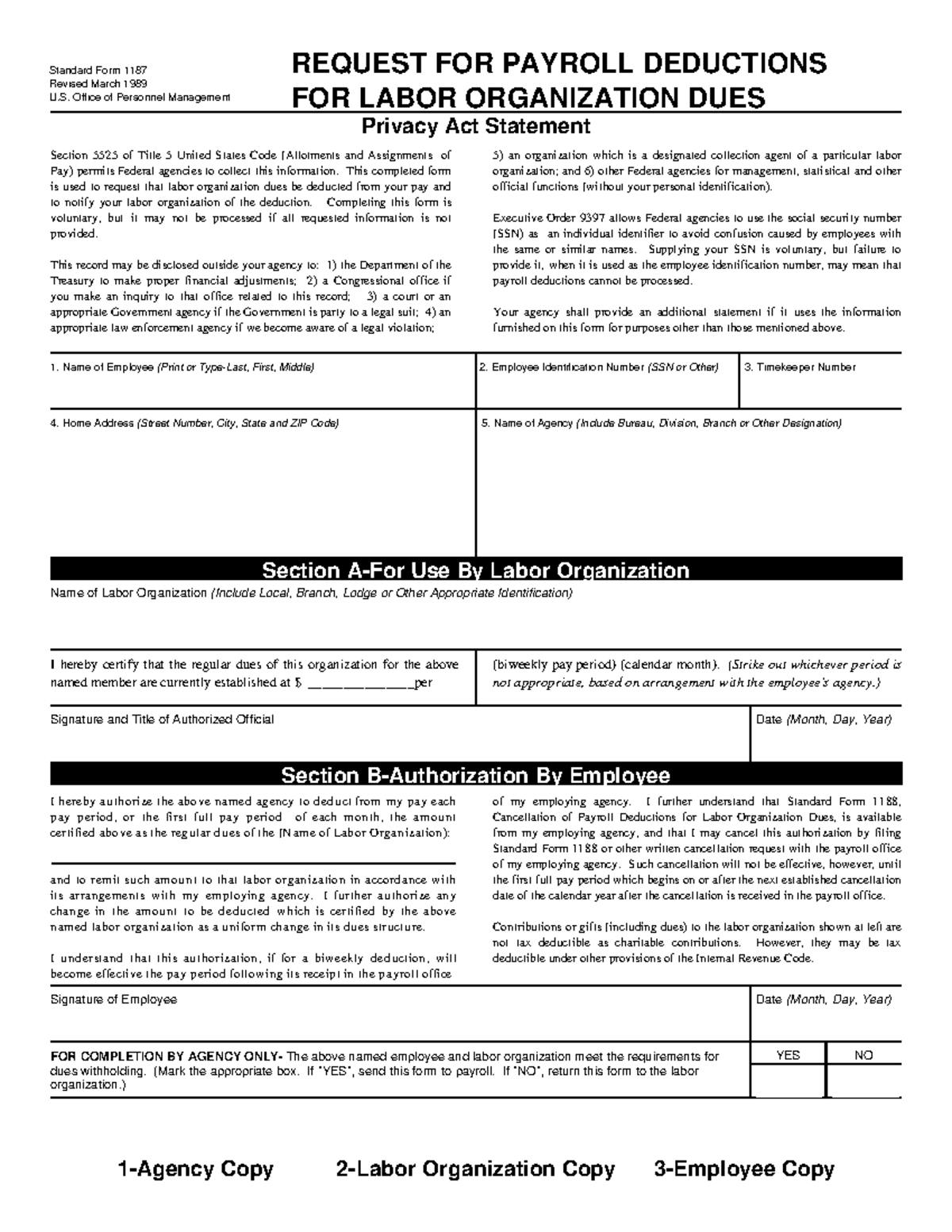 SF1187 Request for Payroll Deductions for Labor Organizatio - I hereby ...
