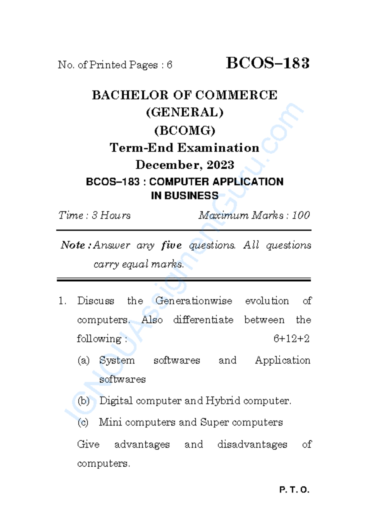 28 - Previous questions papers - P. T. O. No. of Printed Pages : 6 BCOS ...