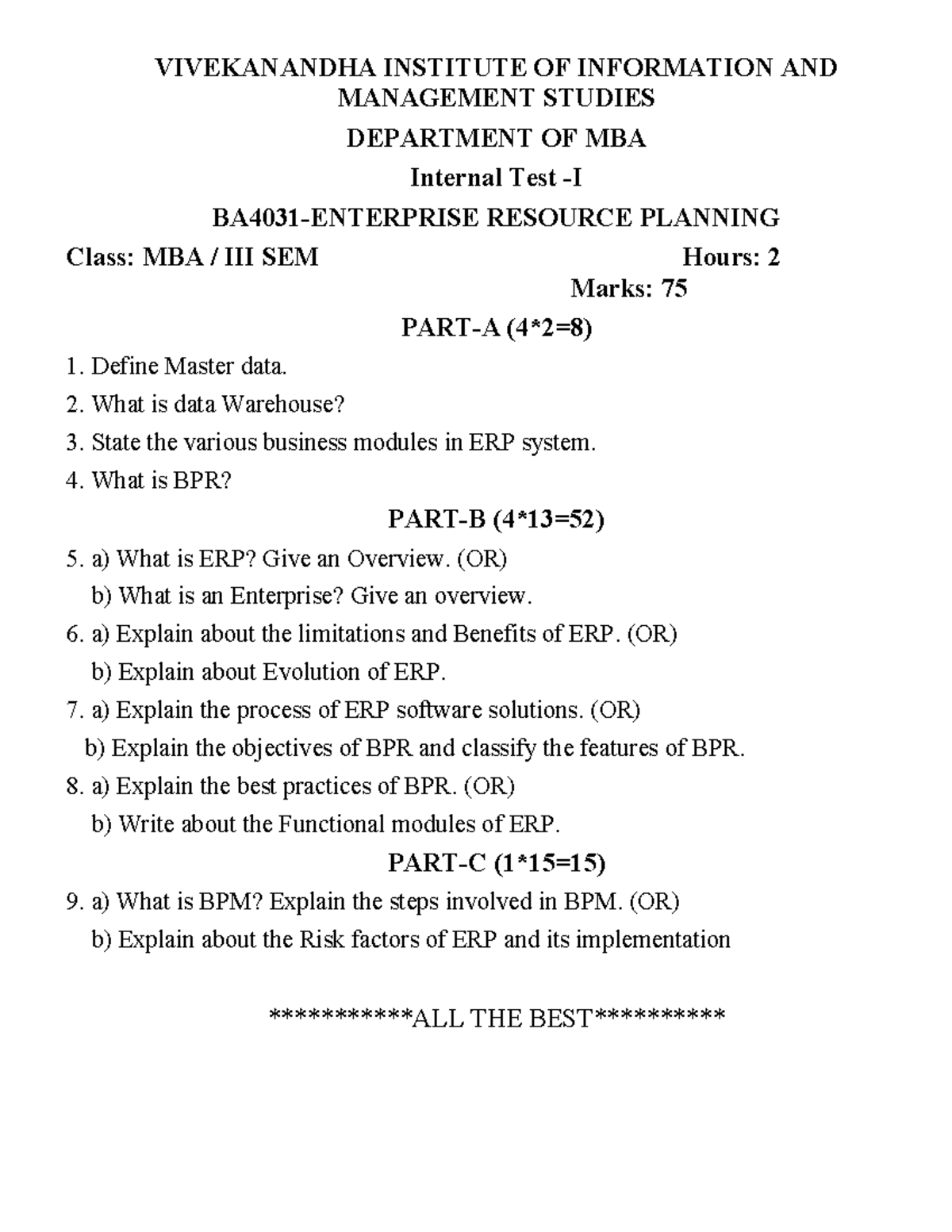 ERP CIA-1 16 - question paper - VIVEKANANDHA INSTITUTE OF INFORMATION ...