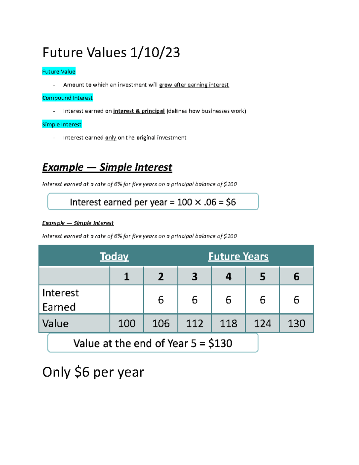 Finance SP23 - Future Values 1/10/ Future Value - Amount to which an ...