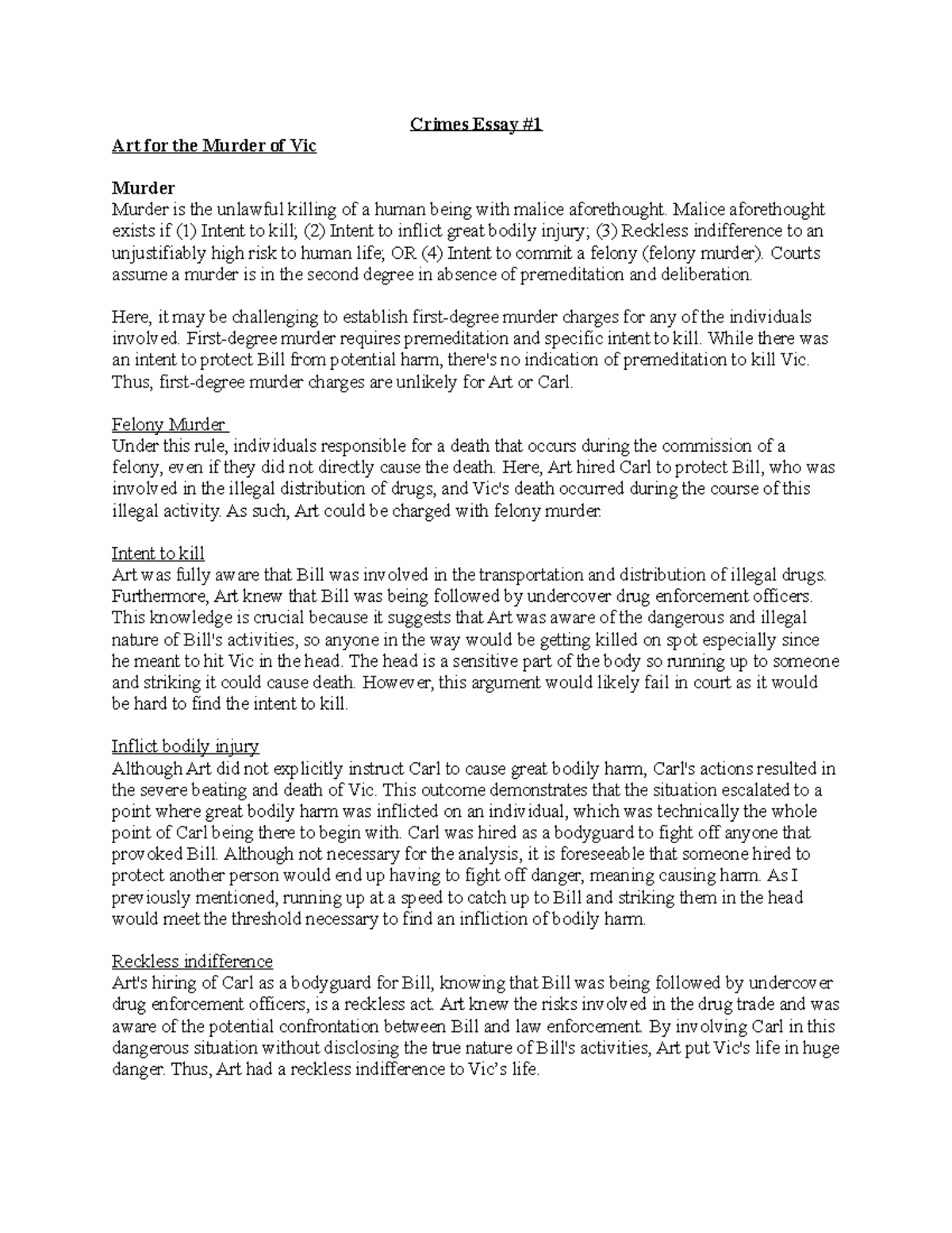 Crimes essay 1 - Crimes Essay # Art for the Murder of Vic Murder Murder ...