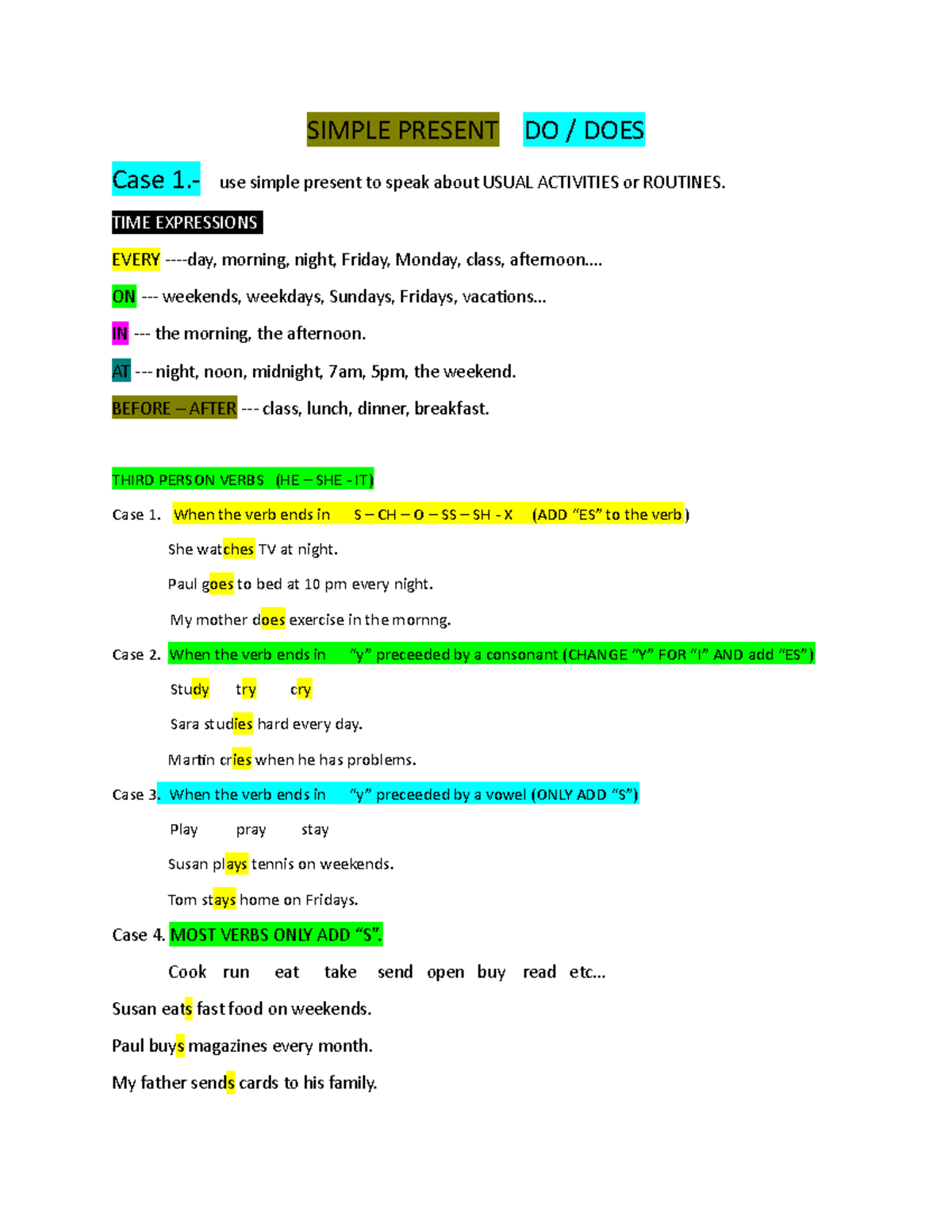 Simple Present - SIMPLE PRESENT DO / DOES Case 1.- use simple present ...
