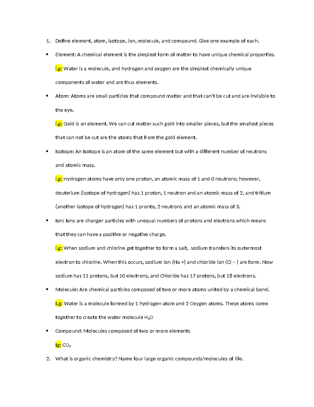 A&P Assignment 2 - new content - Define element, atom, isotope, ion ...
