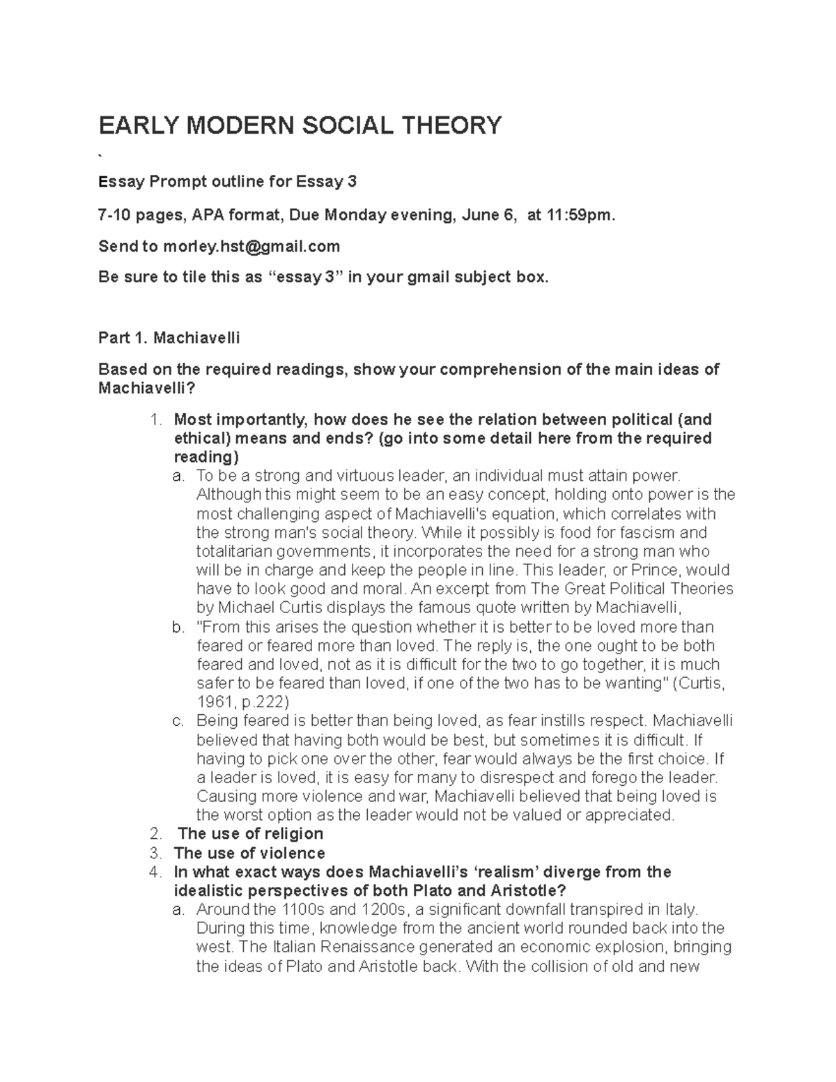 HST- Essay 3 Prompt - EARLY MODERN SOCIAL THEORY ` Essay Prompt outline ...