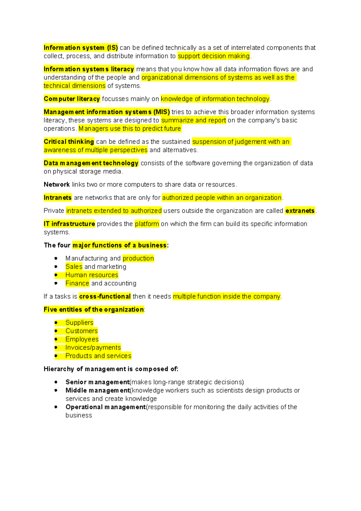 1BV00- Can- Summary - not much - Information system (IS) can be defined technically as a set of ...