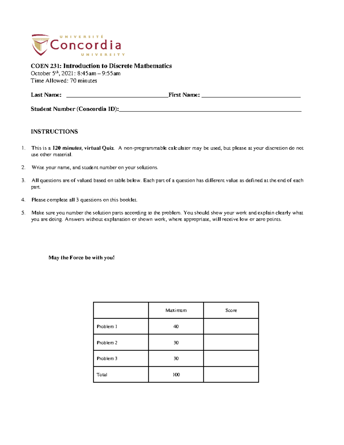 Midterm 1 F21 sol - COEN 231: Introduction to Discrete Mathematics ...