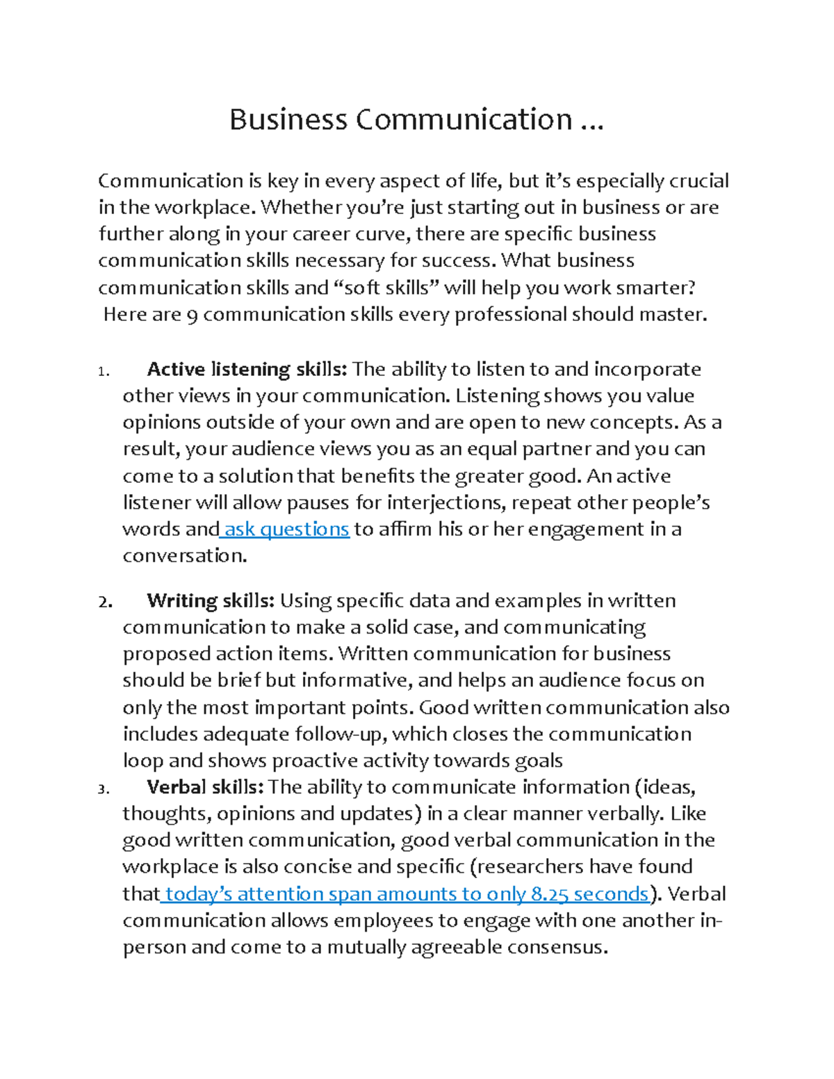 Business Communication - .. Communication is key in every aspect of ...