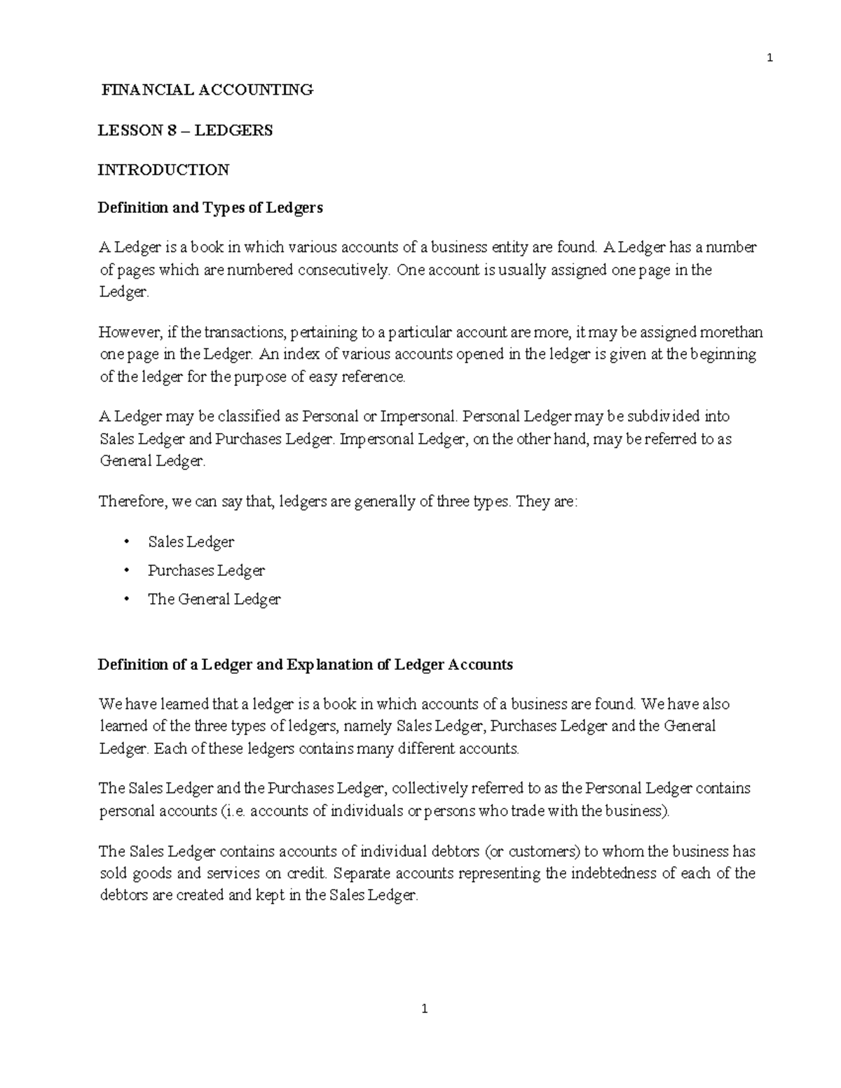Financial Accounting Lesson Notes 8 on ledgers - FINANCIAL ACCOUNTING ...