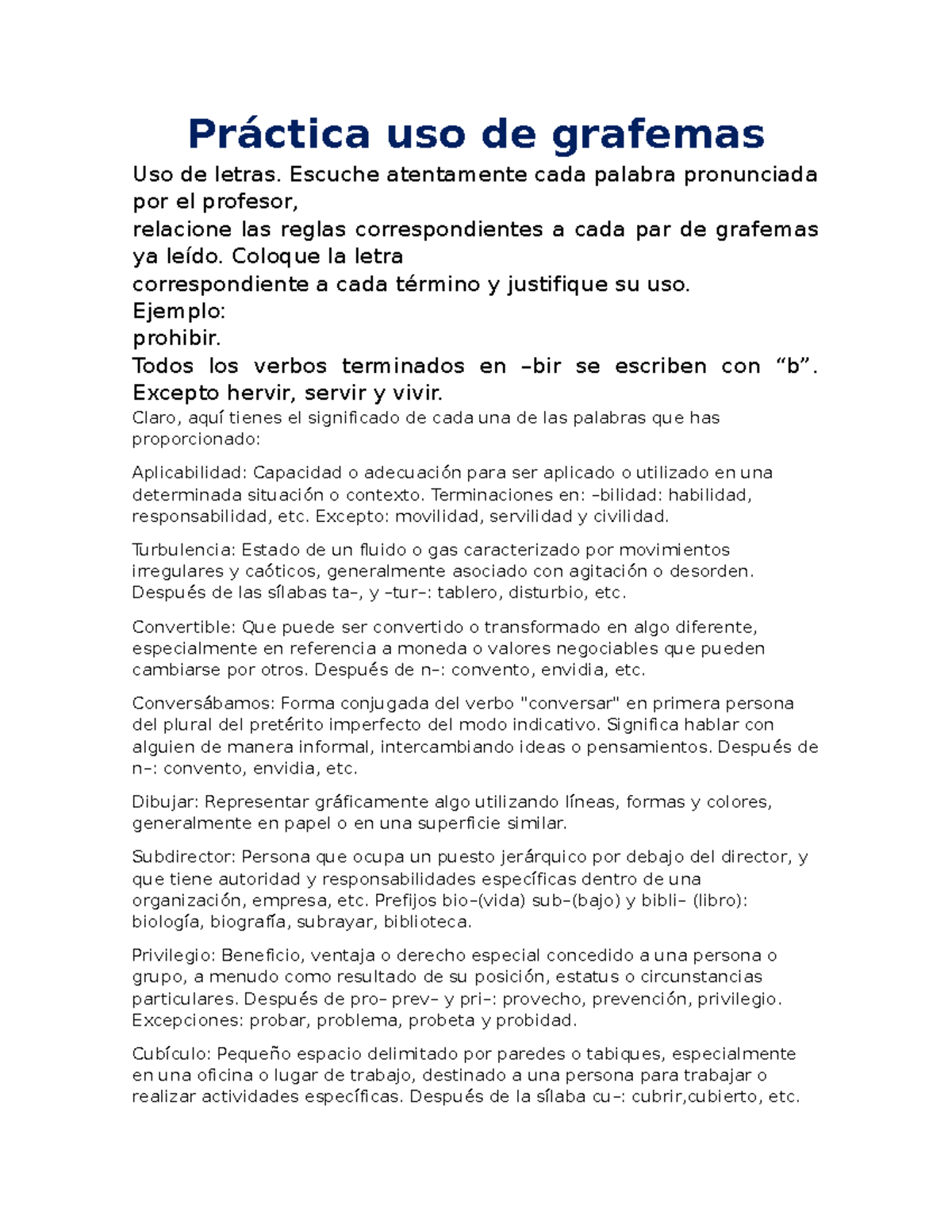 Práctica uso de grafemas - Práctica uso de grafemas Uso de letras ...