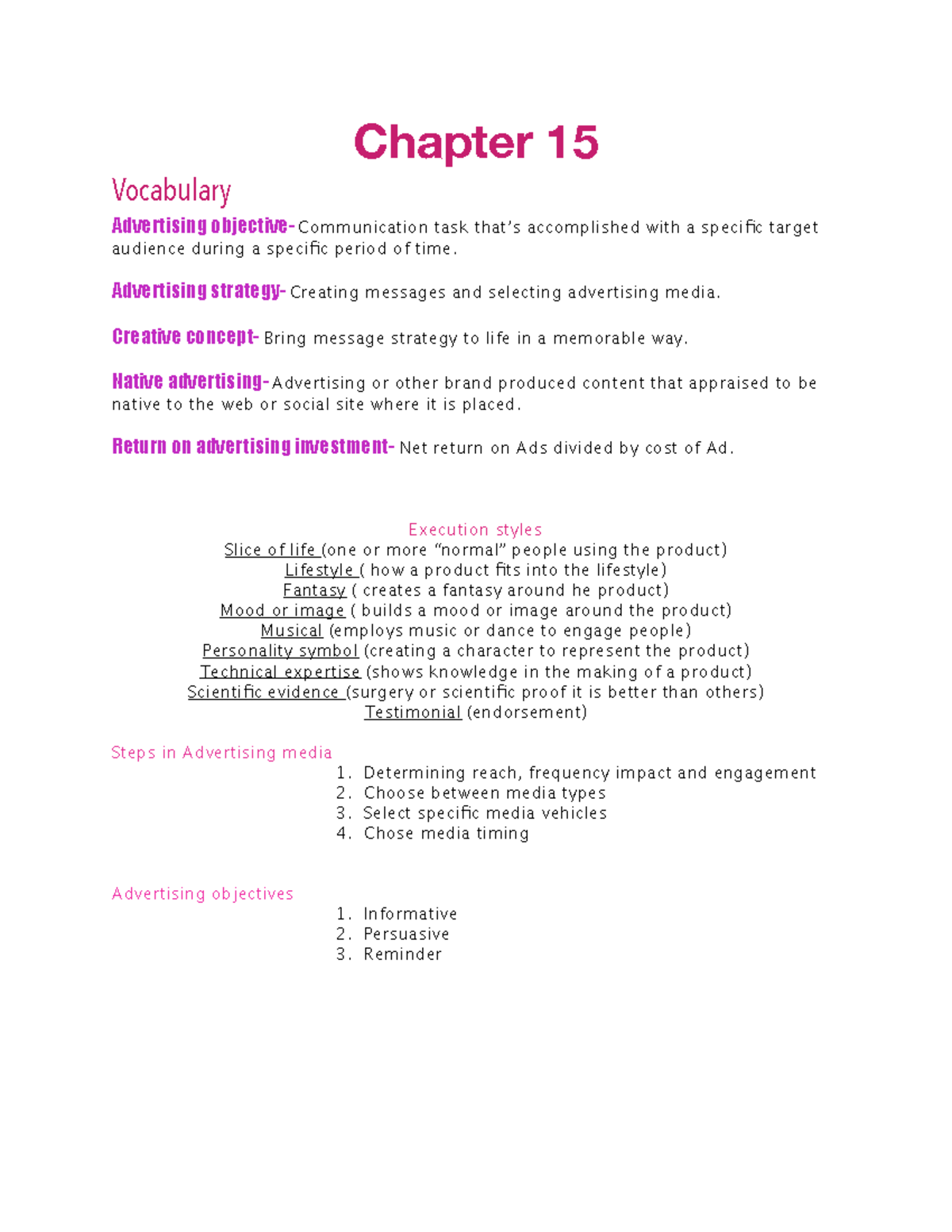 Chapter 15,16 and 17 Notes - Vocabulary Advertising objective ...