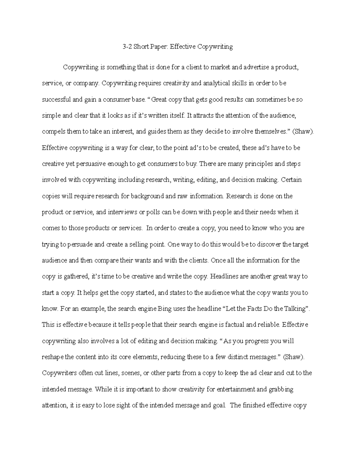 3-2 Short Paper Effective Copywriting - 3-2 Short Paper: Effective ...