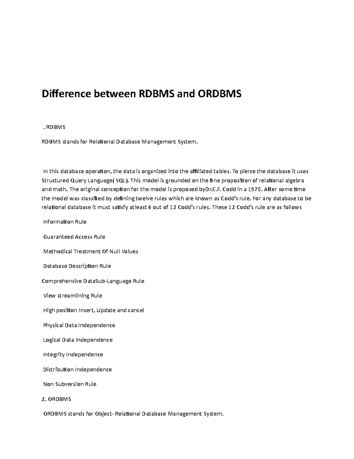 Difference between Rdbms and Ordbms - Difference between RDBMS and ...