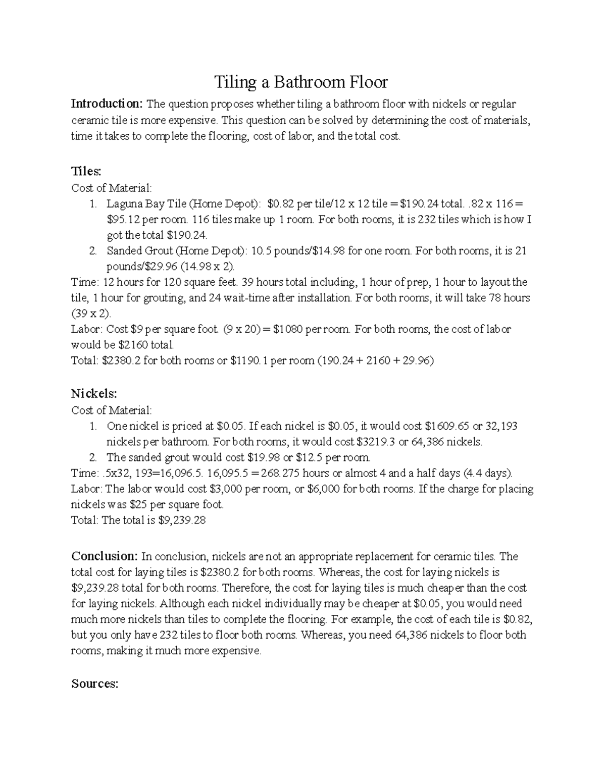 MTH 205 Project 1 - Tiling a Bathroom Floor Introduction: The question ...