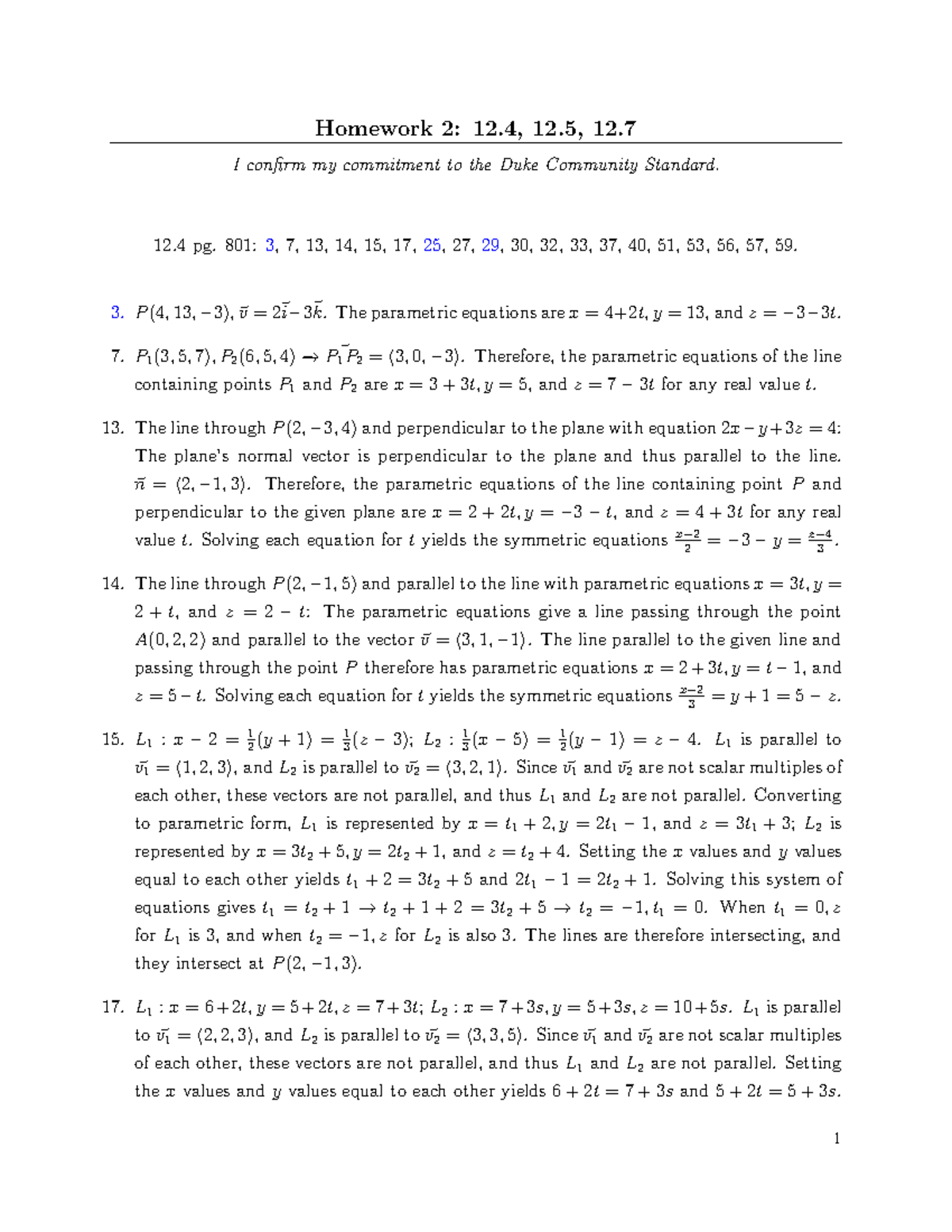Math 212 HW 2 - Math 212 HW 2: Sections 12.4, 12.5, and 12.7 - I ...