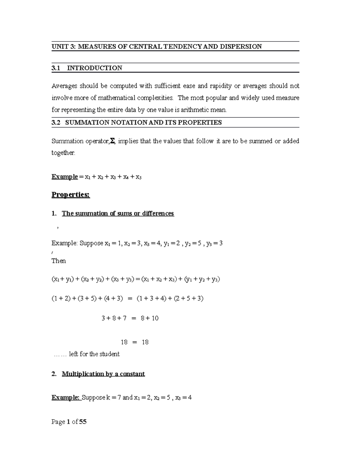UNIT 3 Stat I - Lecture notes 3 - UNIT 3: MEASURES OF CENTRAL TENDENCY ...