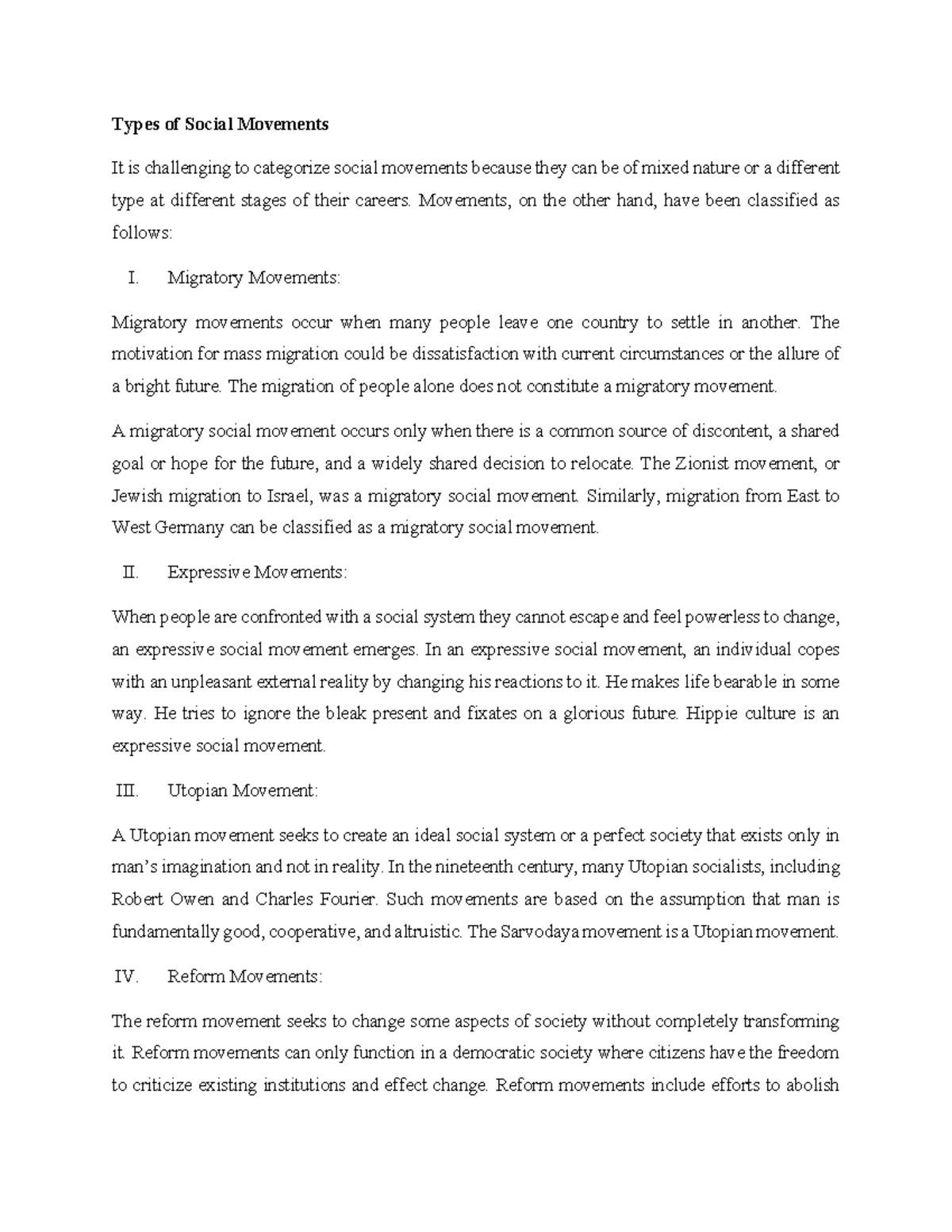 Types of Social Movements - Movements, on the other hand, have been ...