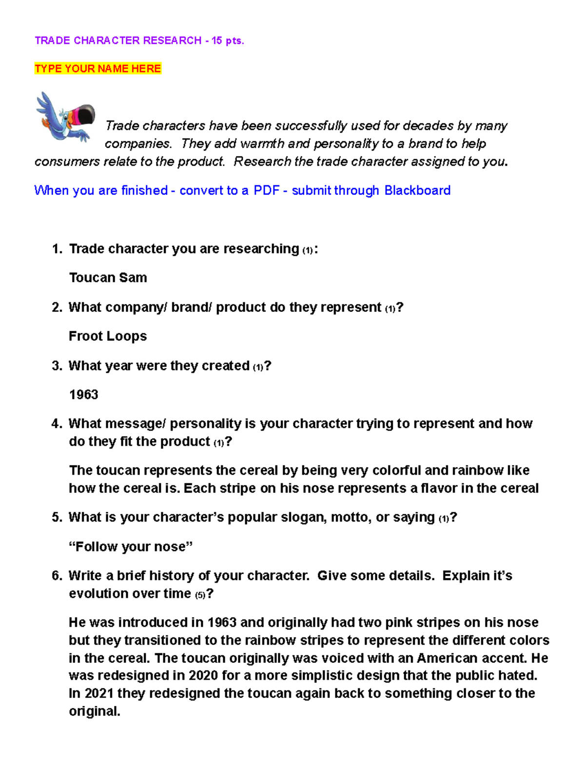 Copy of Trade Character Research - TRADE CHARACTER RESEARCH - 15 pts ...