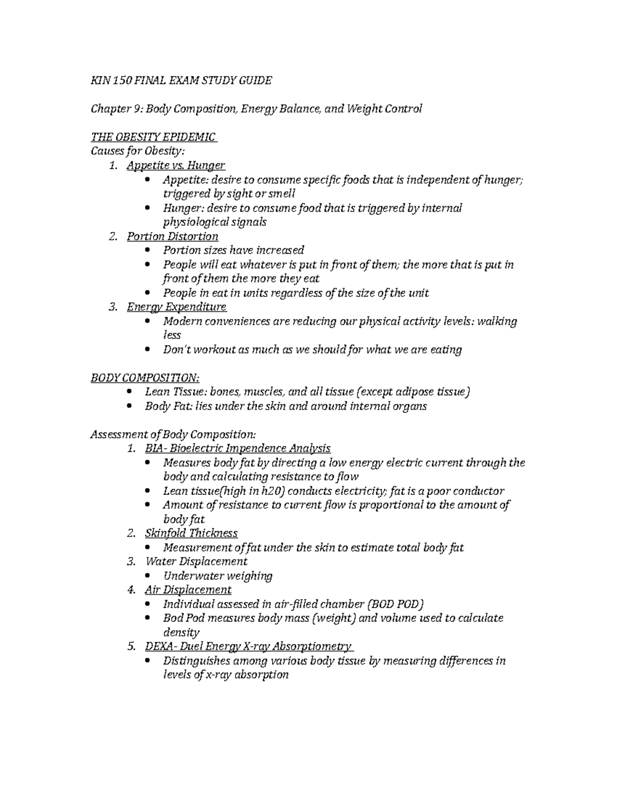KIN 150 Final EXAM Study Guide - KIN 150 FINAL EXAM STUDY GUIDE Chapter ...