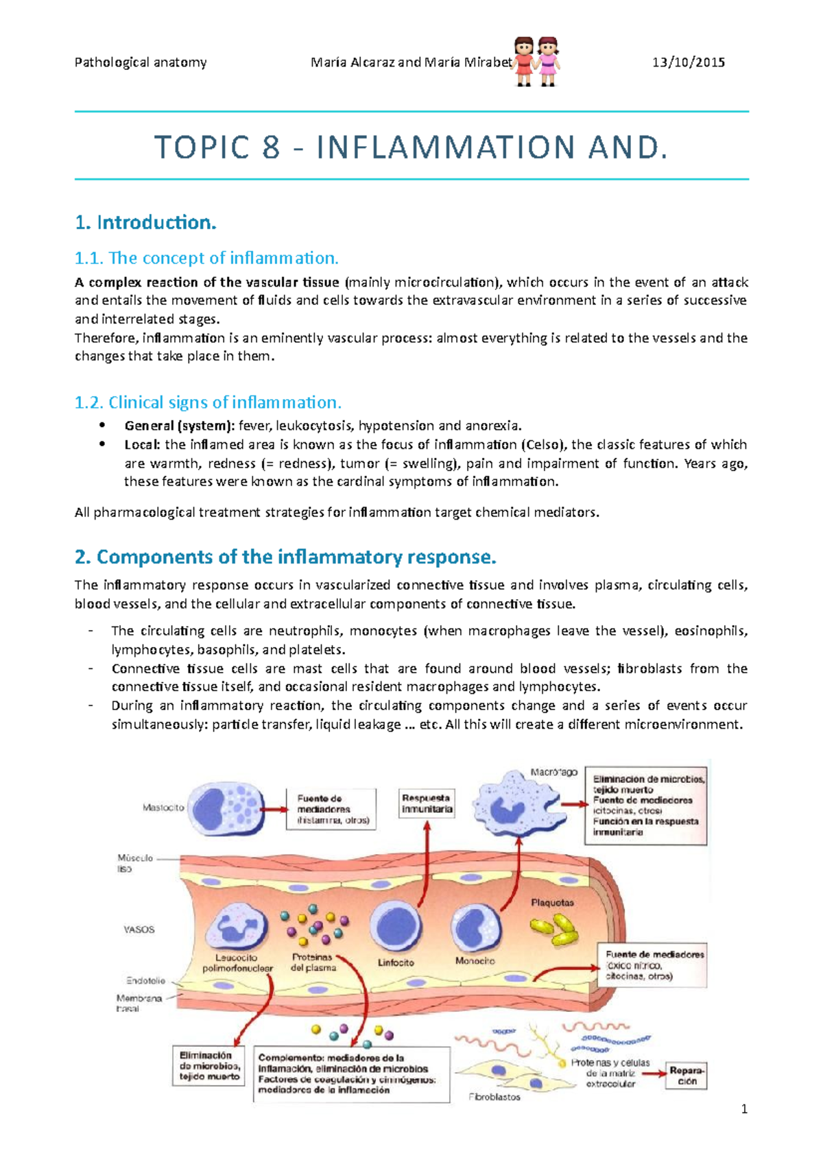 Unit 8 - Lecture notes 8 - TOPIC 8 - INFLAMMATION AND. 1. Introduction ...