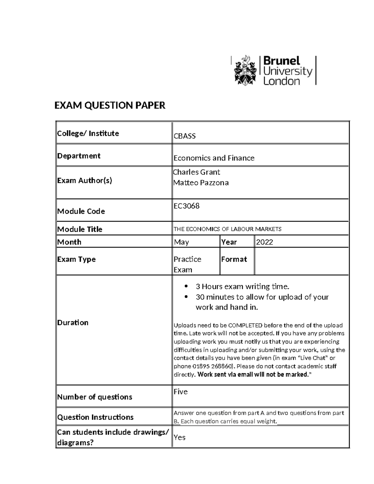 Economics of Labour Markets Exam Questions - Studocu