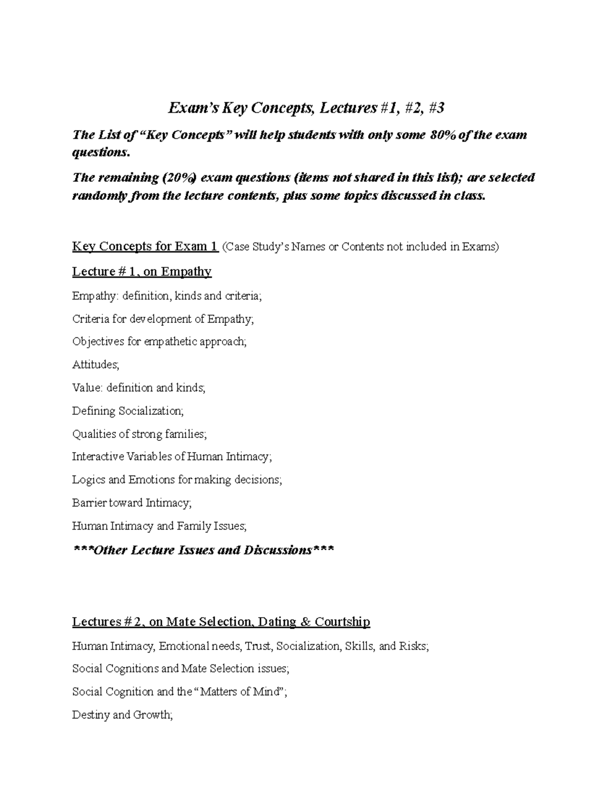 1. Key Concepts for Exam 1, on Lectures 1, 2, & 3 - Key Concepts ...