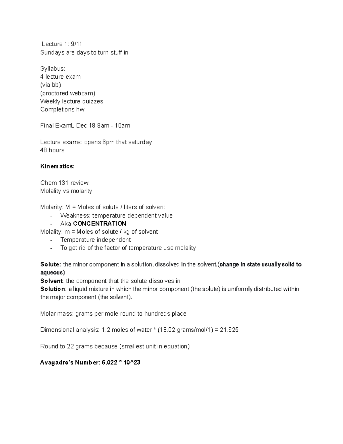 Chem 132 Lecture notes (GEN CHEM 2 AT MC) - Lecture 1: 9/ Sundays are ...