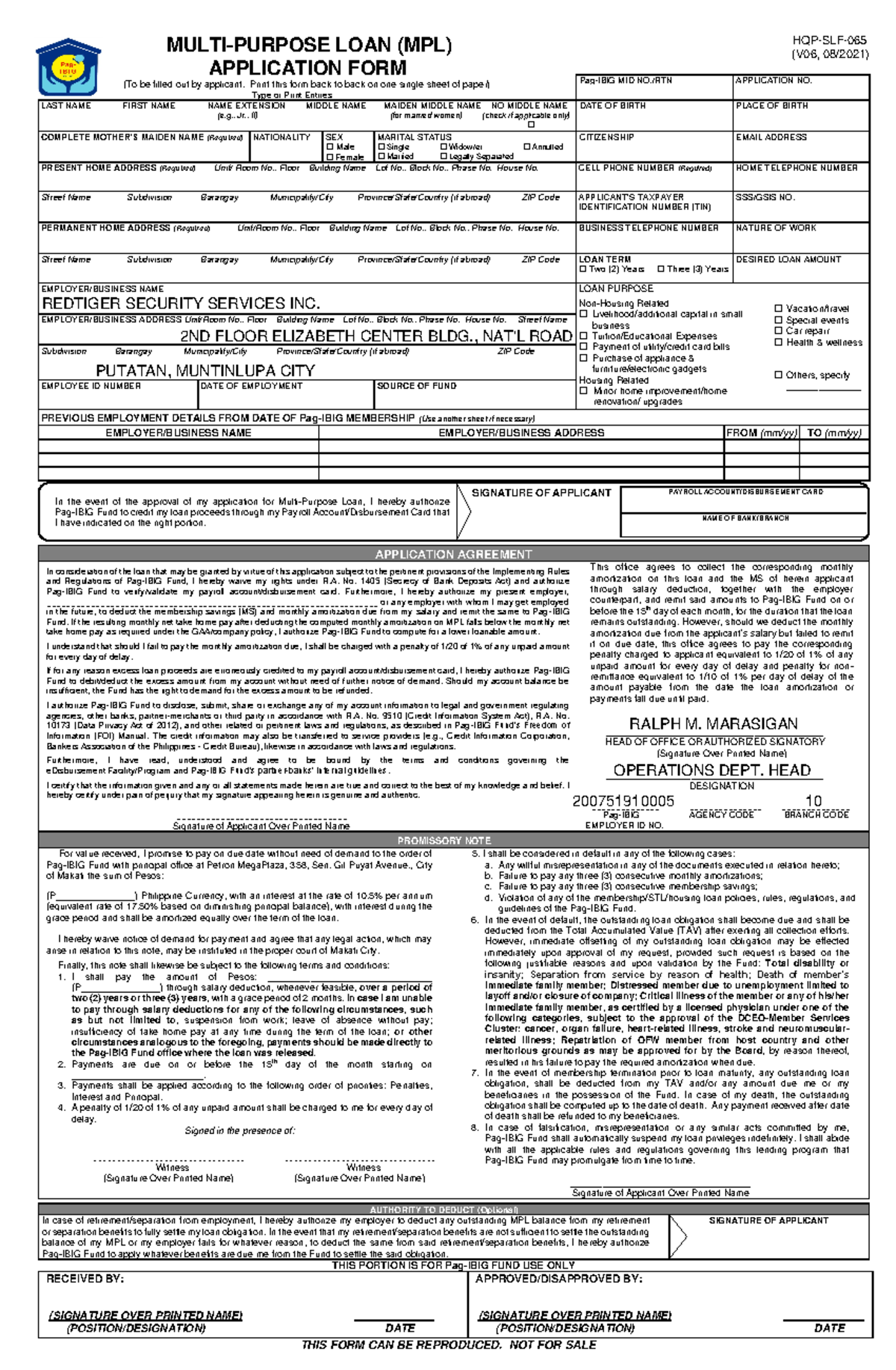SLF065 Multi Purpose Loan Application Form V06 - Marketing Management ...