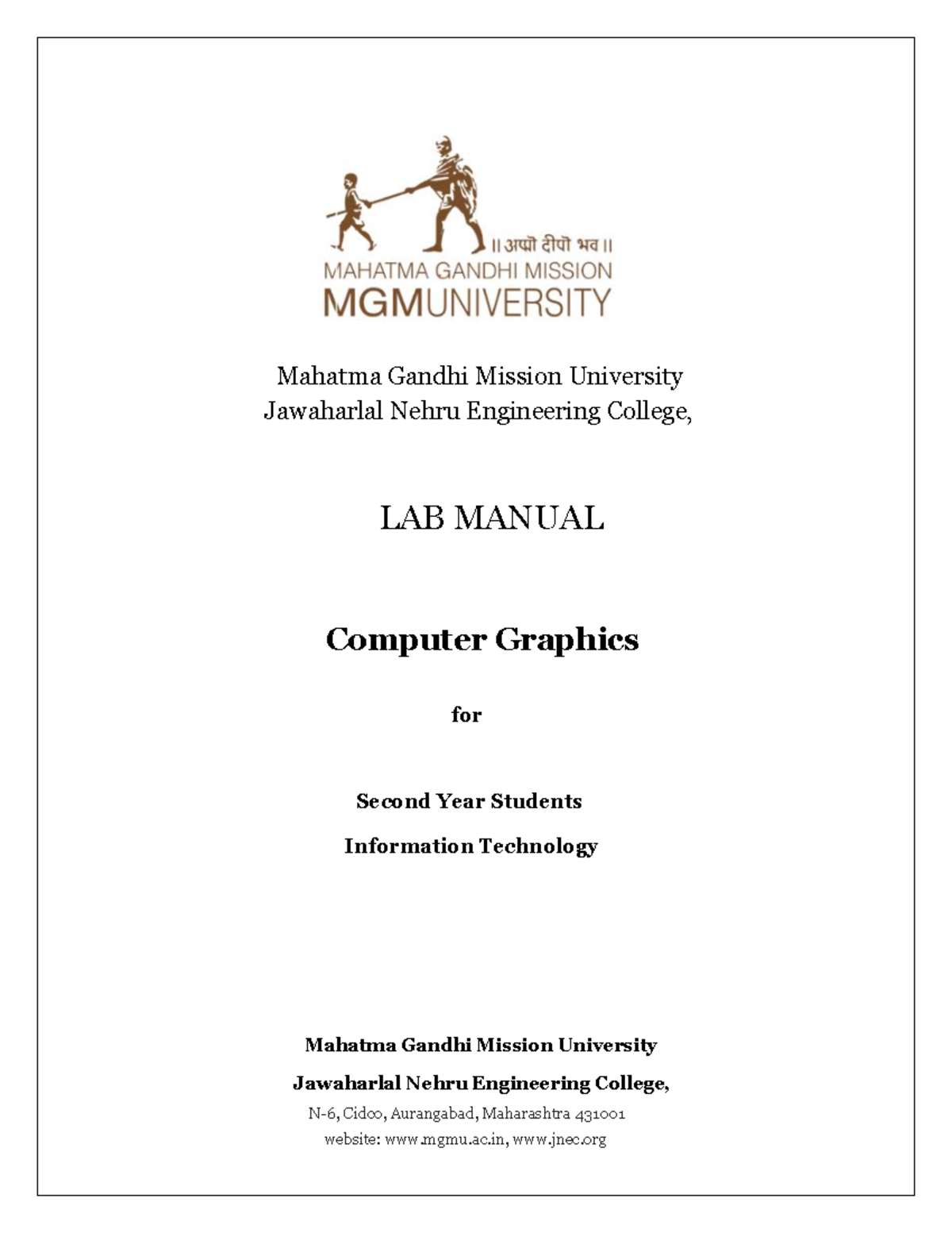 CG Manual MBK - Mahatma Gandhi Mission University Jawaharlal Nehru Engineering College, LAB ...