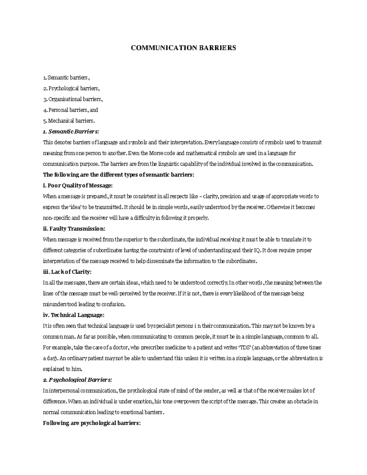 Communication Barriers - COMMUNICATION BARRIERS Semantic barriers ...