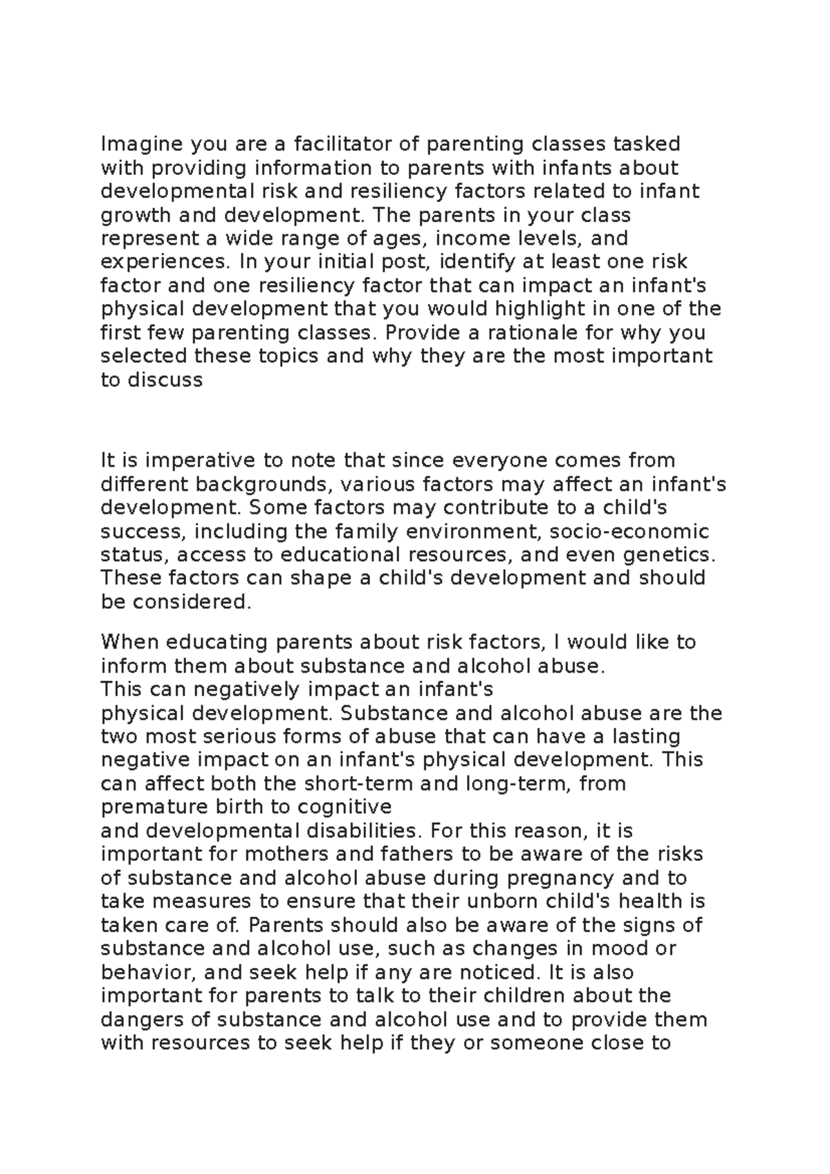 2-1 Discussion Infant Physical Development - Imagine you are a ...