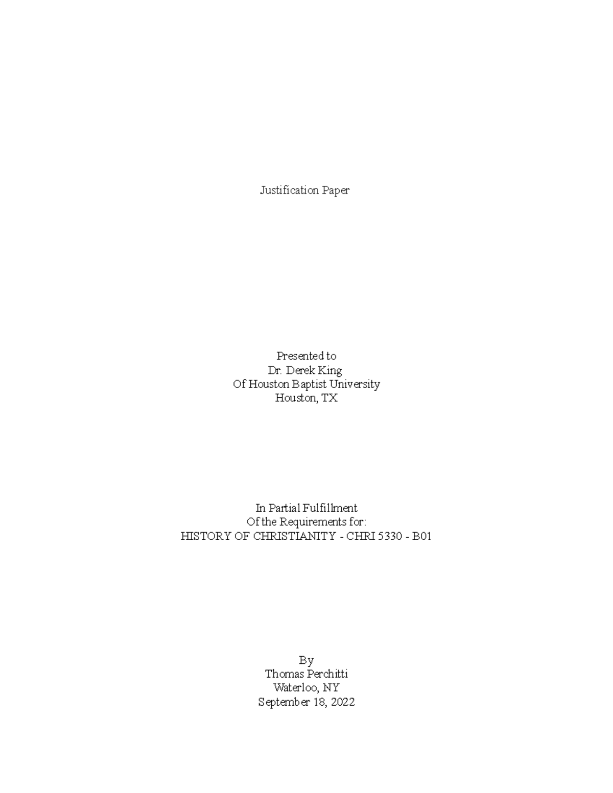 Justification paper for church hx - Justification Paper Presented to Dr ...