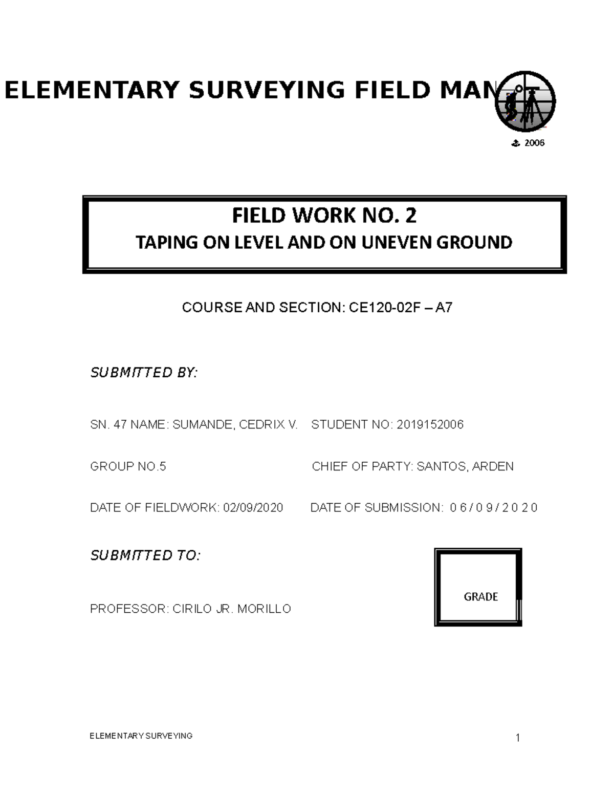 Sumande Field WORK NO.2 - Taping ON Level AND ON Uneven Ground ...
