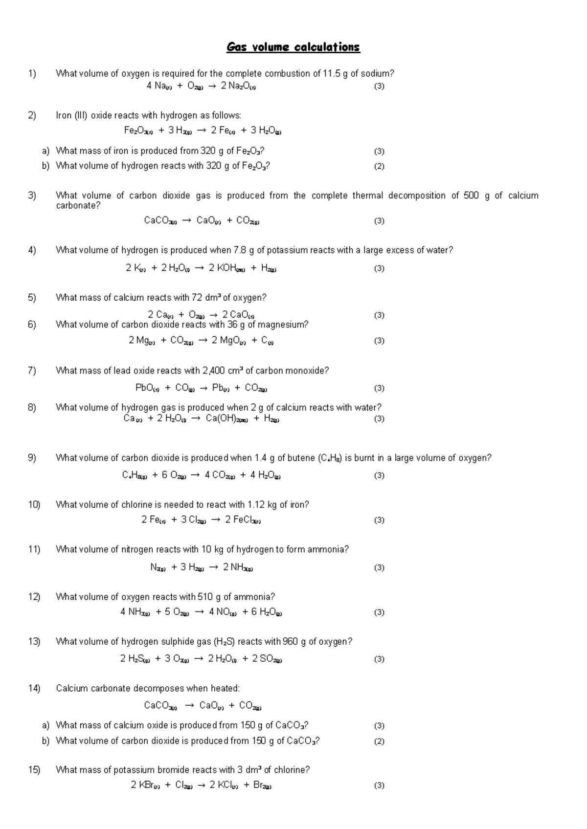 Gas calculations - Gas volume equations - Gas volume calculations 1 ...