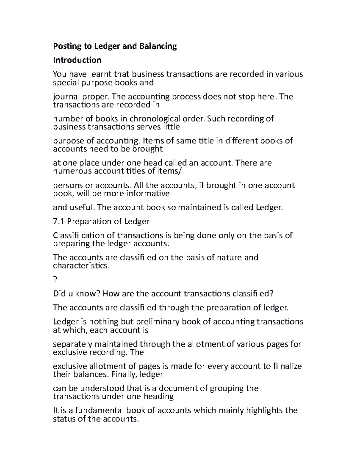 Posting to Ledger and Balancing notes - Posting to Ledger and Balancing ...