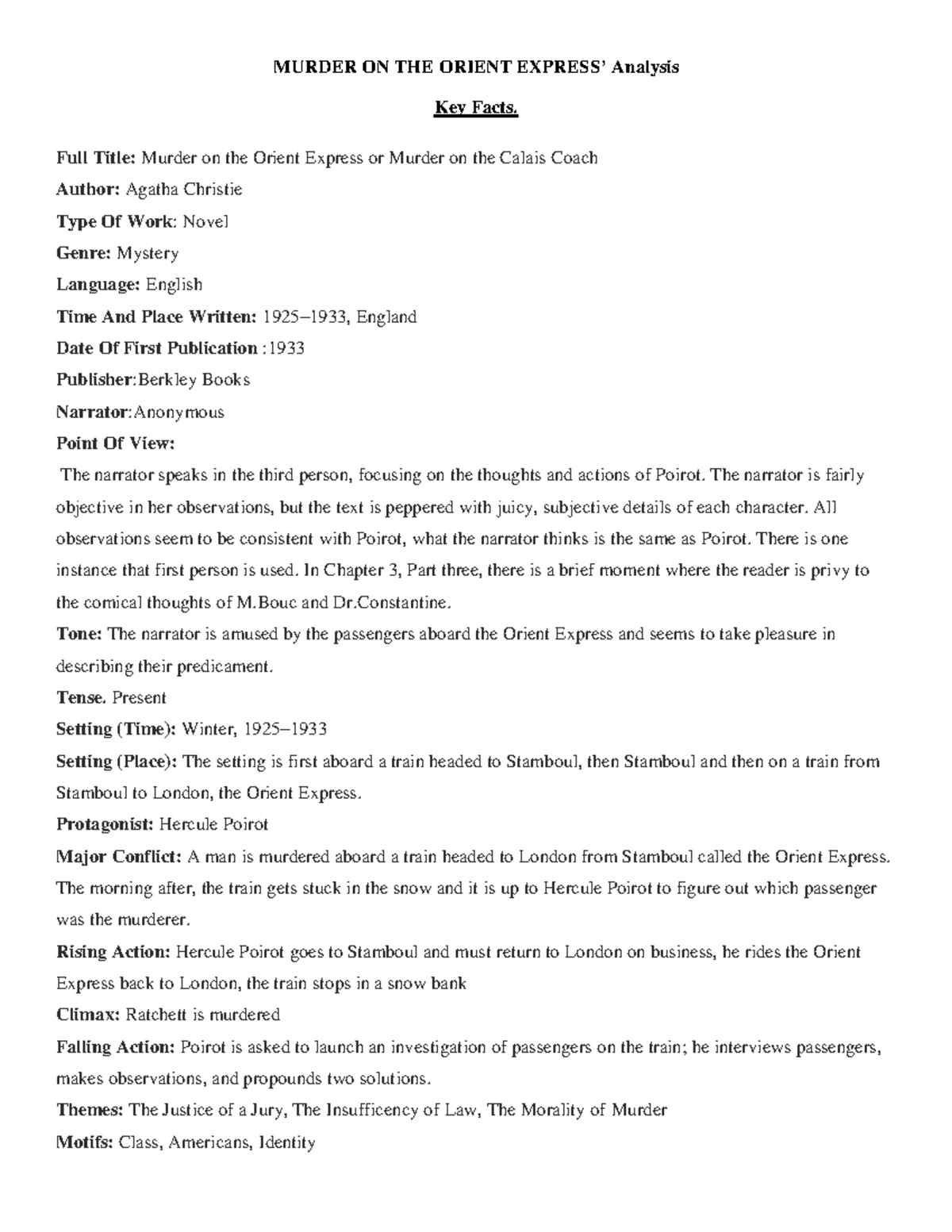 Murder ON THE Orient Express Analysis - MURDER ON THE ORIENT EXPRESS ...