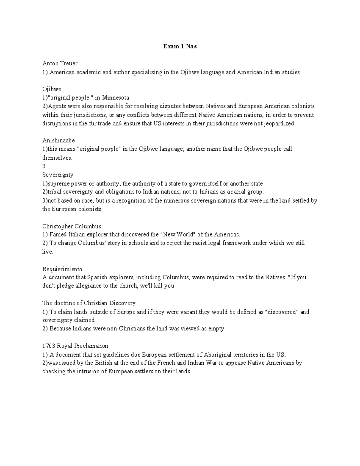 Exam 1 Nas - Exam 1 study guide - Exam 1 Nas Anton Treuer American ...