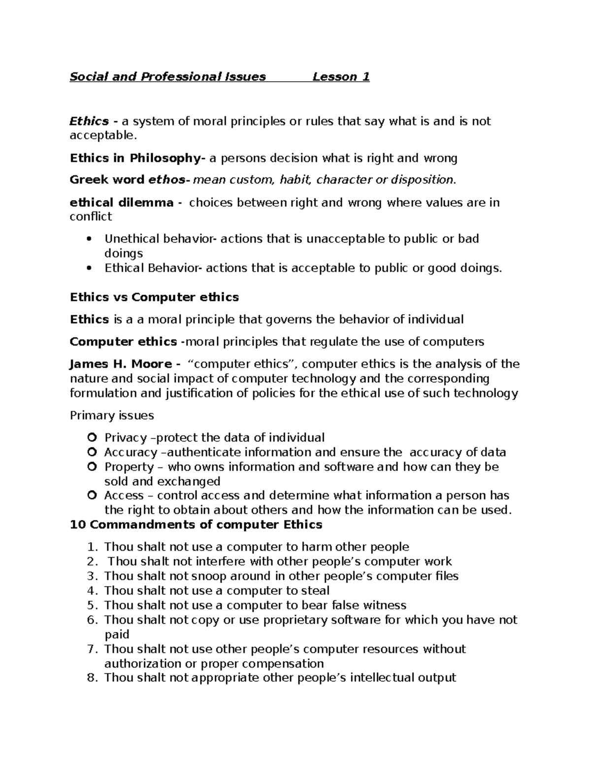 Social and professional issues Lesson 1 - Ethics in Philosophy- a ...
