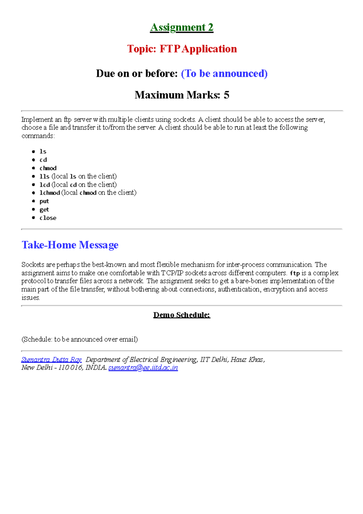 OS Assignment 2 - Operating Systems - Assignment 2 Topic: FTP Application Due on or before: (To ...