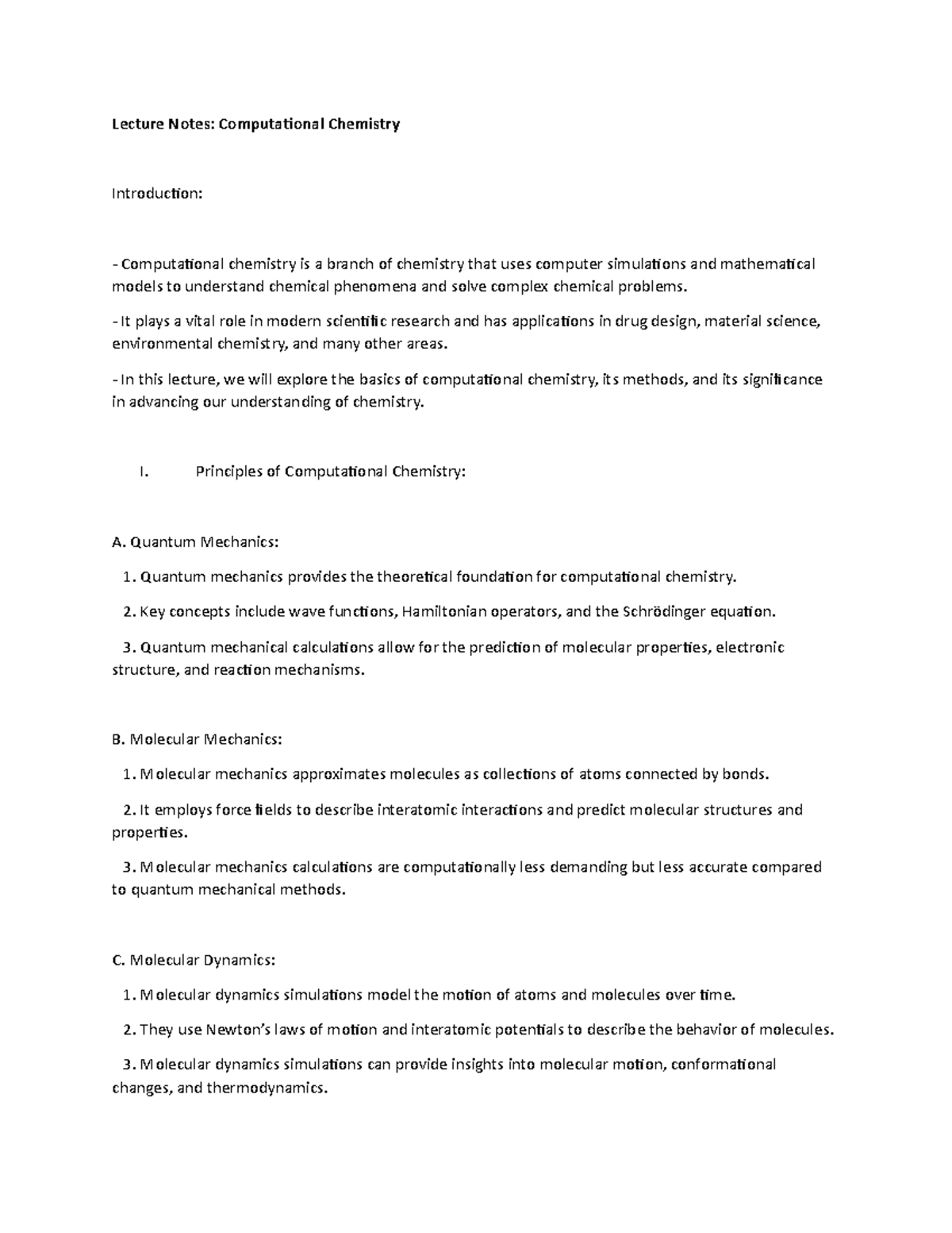 Lecture Notes Computational Chemistry Lecture Notes Computational Chemistry Introduction 