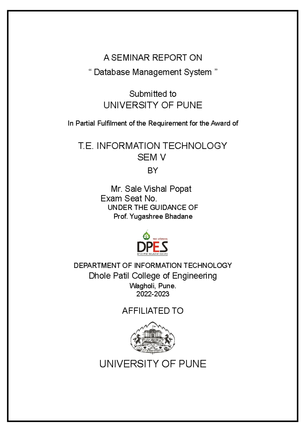 TE-DBMS Report - Information about DBMS - A SEMINAR REPORT ON ...