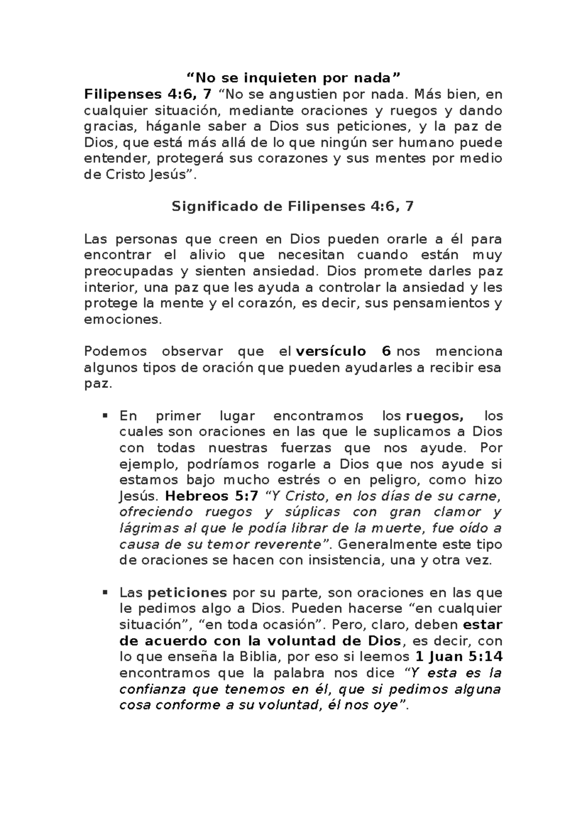 Mensaje Devocional Viernes - “No se inquieten por nada” Filipenses 4:6 ...